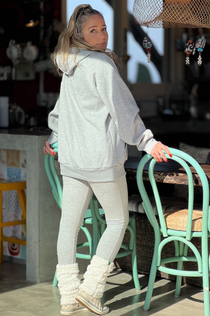 Moletom Oversized com Capuz Cinza Mescla