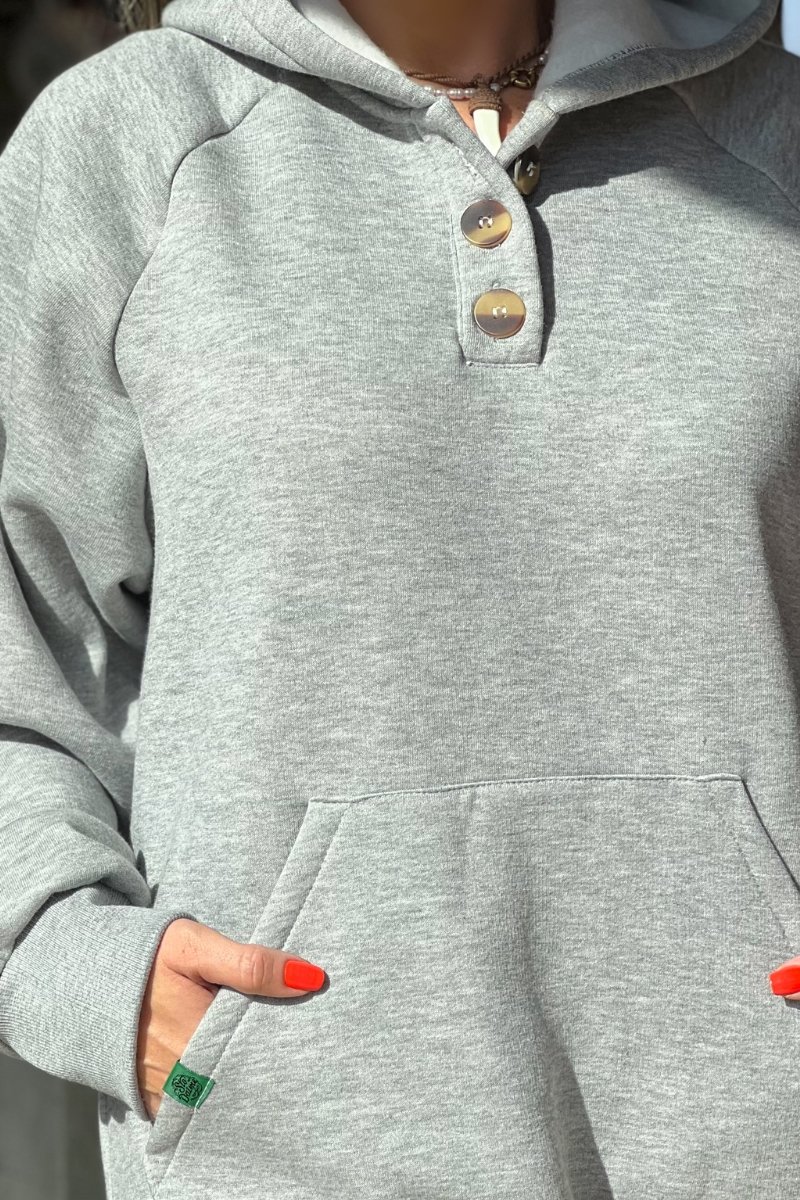 Moletom Oversized com Capuz Cinza Mescla