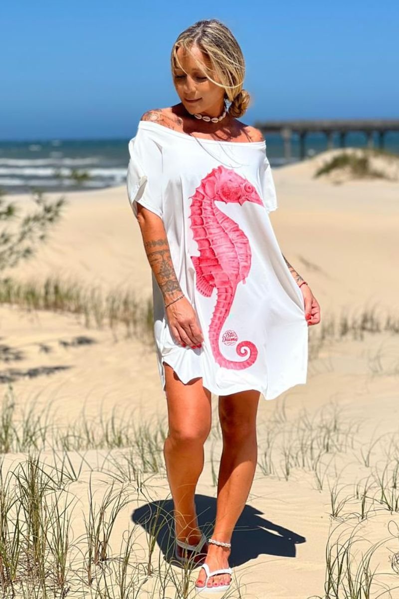 Vestido Saída de Praia Off-White Cavalo Marinho